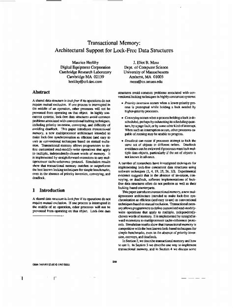 Transactional Memory Architectural Support For Lock Free Data Structures Ieee Conference