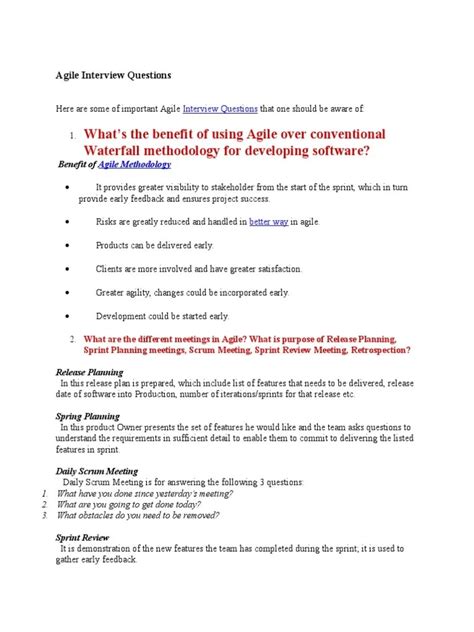 agile methodology related interview questions unique interview questions