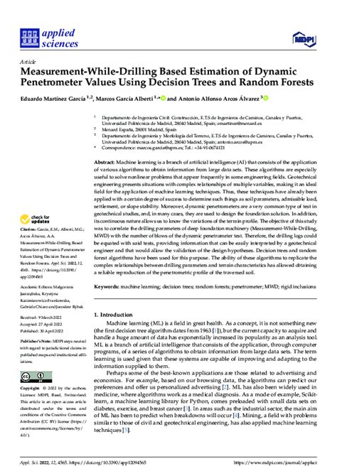 Pdf Measurement While Drilling Based Estimation Of Dynamic Penetrometer Values Using Decision
