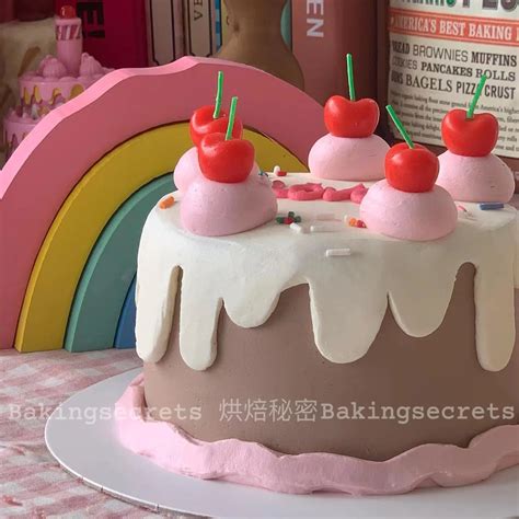 생일 축하 핑크 캔들 케이크 토퍼 장식 한국 레트로 Ins 체리 과일 크림 컵케이크 디저트 웨딩 베이킹 용품