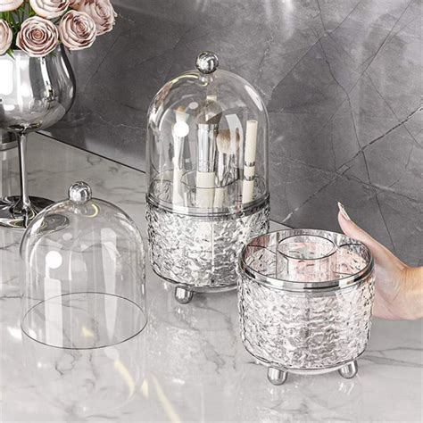 Luxury 360 Degree Rotating Makeup Brush Holders With Lid Clear Makeup