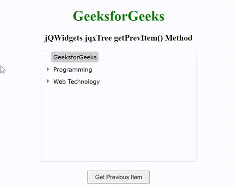 jqwidgets jqxtree getprevitem method geeksforgeeks