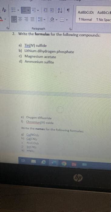 Solved 2 Write The Formulas For The Following Compounds A