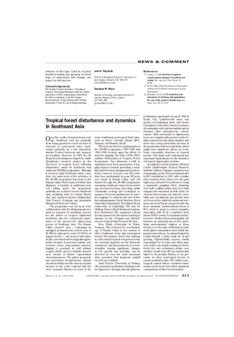 Pdf Tropical Forest Disturbance And Dynamics In Southeast Asia