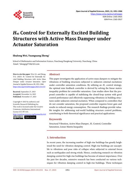 Pdf H ∞ Control For Externally Excited Building Structures With