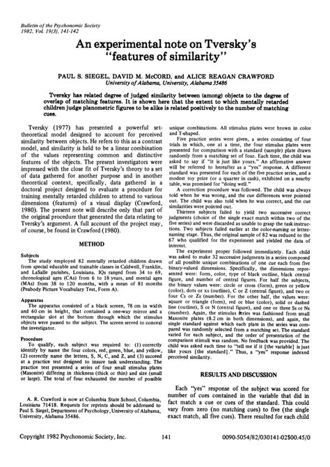 Pdf An Experimental Note On Tversky S “features Of Similarity”