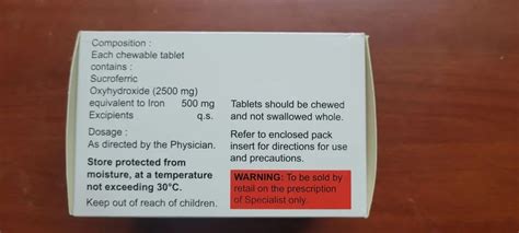 Sucroferric Oxyhydroxide Chewable Tablets At Best Price In Nagpur Id 2852852183548