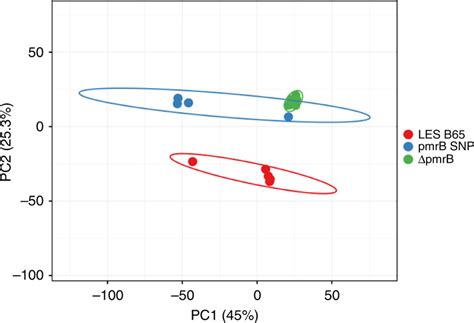 Principal Component Biplot Of Lesb65 Pmrb Snp And Δpmrb Unit Variance