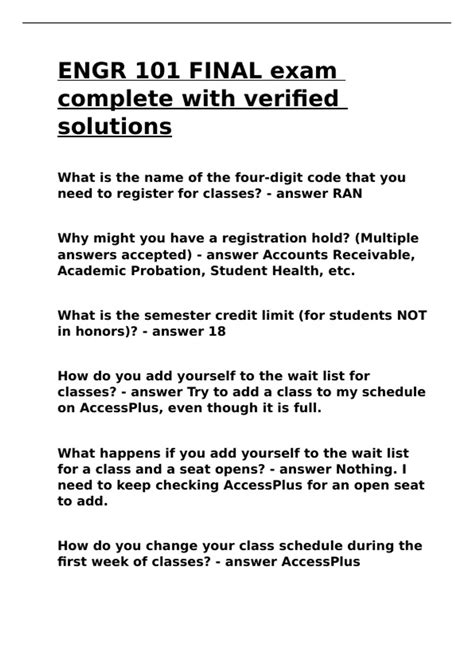 Engr 101 Final Exam Complete With Verified Solutions Engr 101 Stuvia Us