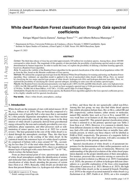 Pdf White Dwarf Random Forest Classification Through Gaia Spectral Coefficients