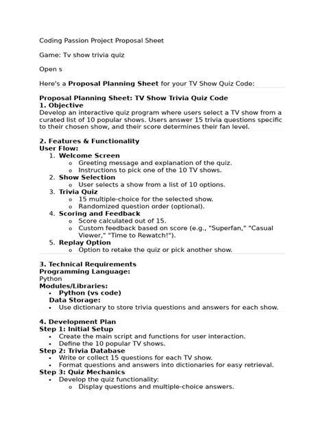 Coding Passion Project Proposal Sheet Pdf Python Programming
