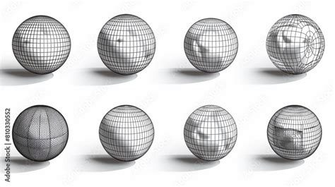 3d sphere mesh globe shapes with dots and line grid orb wire structure models matrix