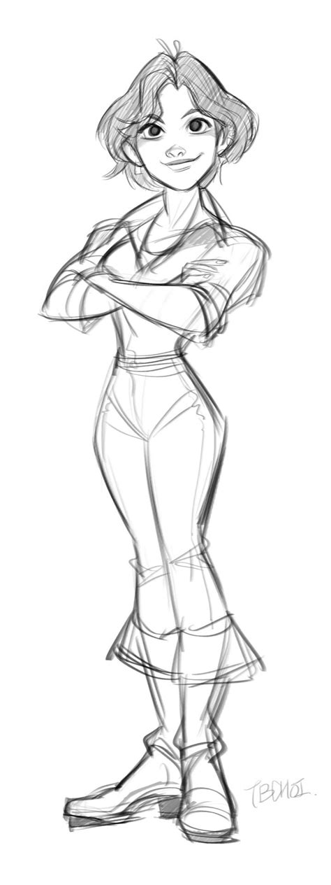 Girl Drawing Rough Sketch Short Hair Old Fashioned Arms Crossed Smiling Cocky Cartoon