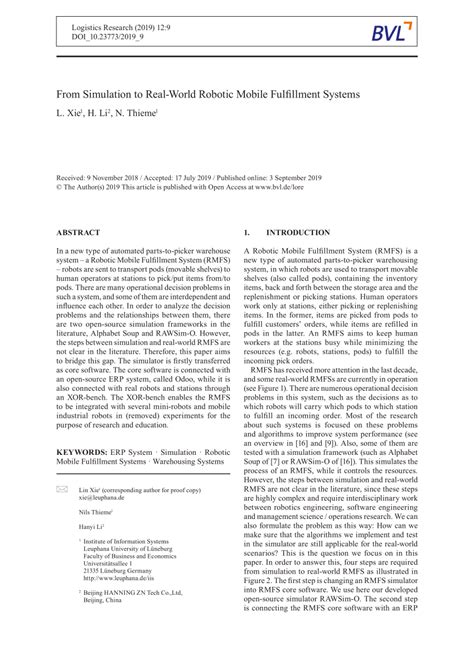 Pdf From Simulation To Real World Robotic Mobile Fulfillment Systems