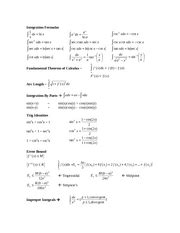 Math Midterm Cheat Sheet Integration Formulas Dx Ln X X Sec Xdx Tan X Ax A Dx Ln A Sec X
