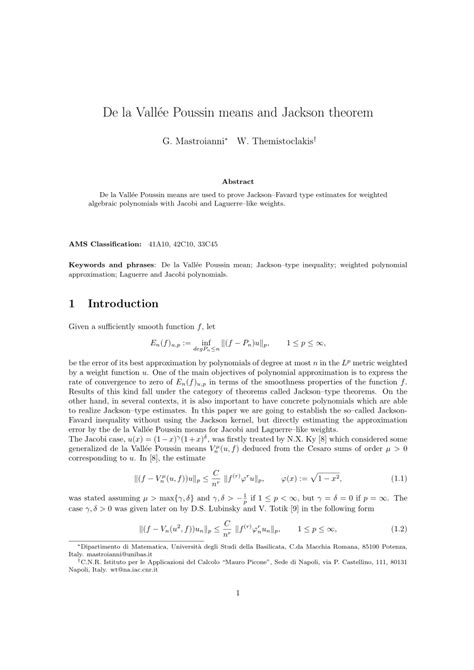 Pdf De La Vallée Poussin Means And Jacksons Theorem