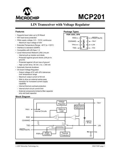 MCP LIN Transceiver With Voltage Regulator Microchip