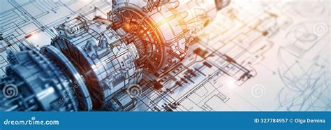 High Tech Industrial Machine Part On A Detailed Technical Drawing