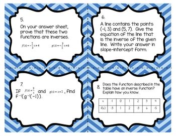 PreCalculus Inverse Functions Task Cards And Quiz By Teaching High School Math