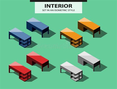 Set Of Office Tables In Isometric Style Stock Vector Illustration Of