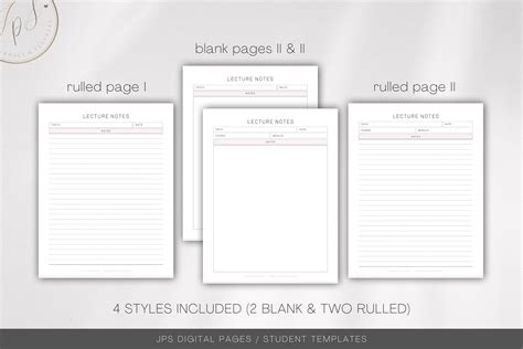 Lecture Notes Template Blank Note Taking Templates College Student Notes Etsy