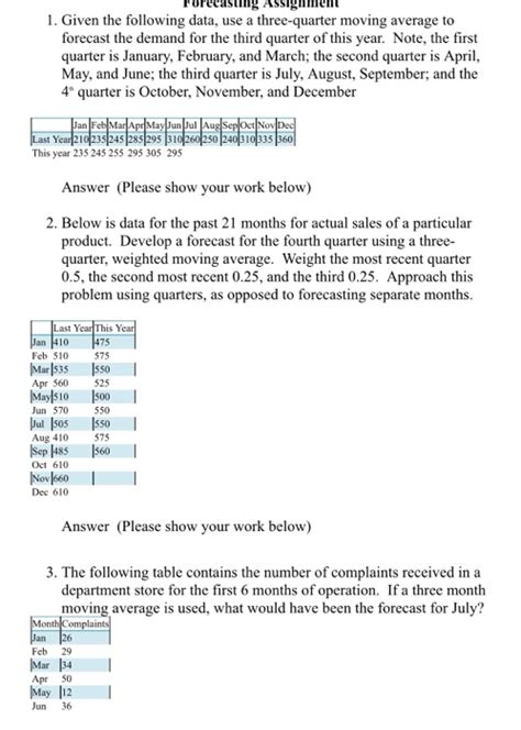 solved forecasting assignment 1 given the following data