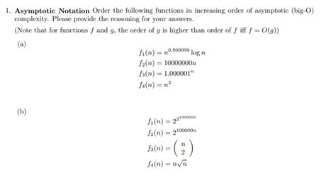 solved 1 asymptotic notation order the following functions