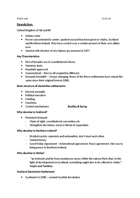 Public Law I Devolution Public Law 14 Devolution United Kingdom Of