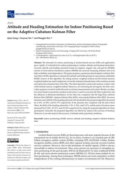 Pdf Attitude And Heading Estimation For Indoor Positioning Based On