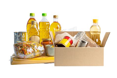 기부 보관 및 배달을위한 식품 골판지 상자에 다양한 음식 파스타 식도유 및 통조림 식품 0명에 대한 스톡 사진 및 기타 이미지 Istock