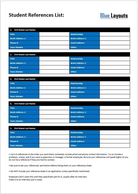List Of References Templates Blue Layouts