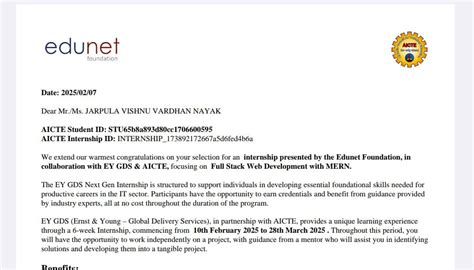 Fullstackdevelopment Mern Internship Webdevelopment Eygds Jarpula Vishnu Vardhan Nayak