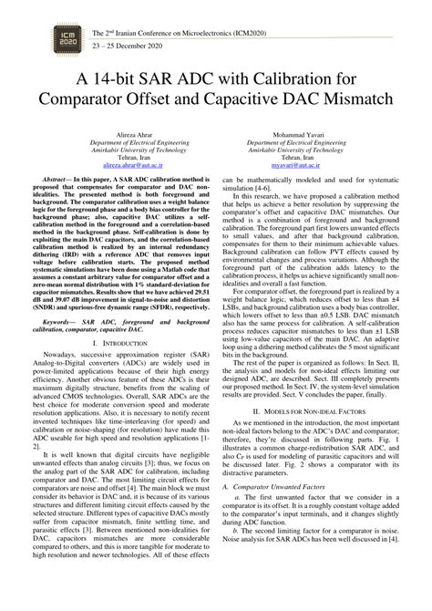 Pdf A 14 Bit Sar Adc With Calibration For Comparator Offset And
