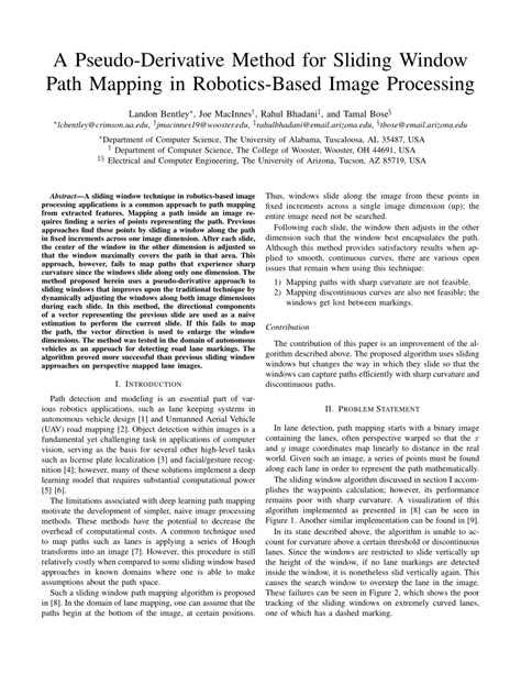 Pdf A Pseudo Derivative Method For Sliding Window Path Mapping In Robotics Based Image Processing