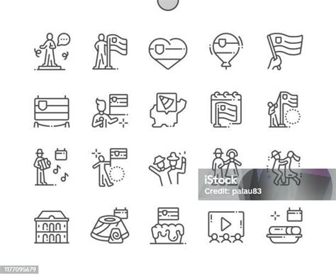 슬로베니아 주 정부 의 날 잘 만들어진 픽셀 완벽한 벡터 얇은 라인 아이콘 30 웹 그래픽 및 응용 프로그램을위한 그리드 2x