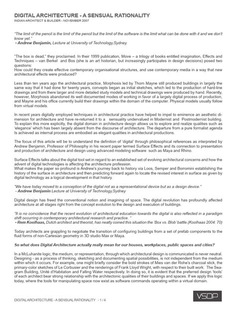 Digital Architecture A Sensual Rationality Indian Architect