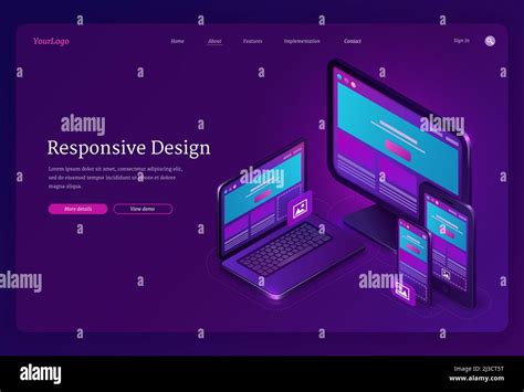 Responsive Design Isometric Landing Page Adaptive User Interface And