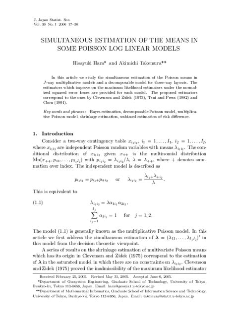Pdf Simultaneous Estimation Of The Means In Some Poisson Log Linear