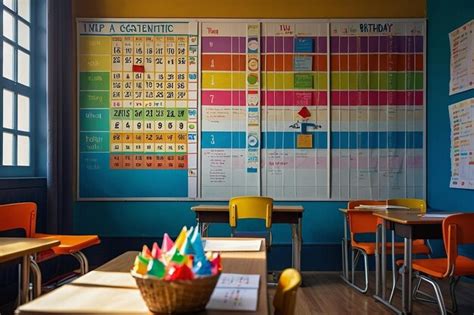 Uma sala de aula um gráfico de aniversário na parede imagem Premium gerada IA