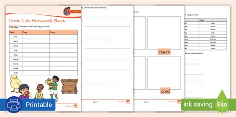 Grade 1 Phonics Ch Homework Sheet Teacher Made Twinkl