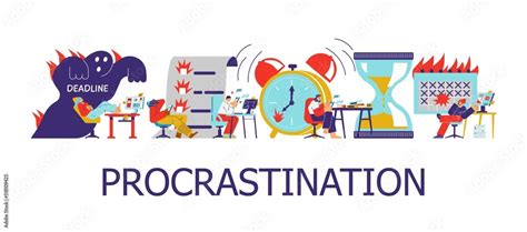 Procrastination Banner People Break Deadlines And Are Lazy To Work