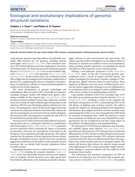 Pdf Ecological And Evolutionary Implications Of Genomic Structural Variations