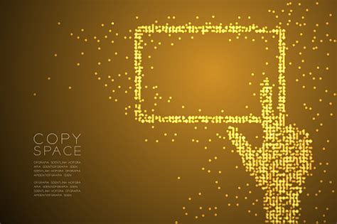 추상 기 원 도트 패턴 손 터치 스크린 태블릿 모양 개념 디자인 골드 컬러 그림 복사 공간 벡터 Eps 10 갈색 그라데이션 배경에 고립 건축에 대한 스톡 벡터 아트 및
