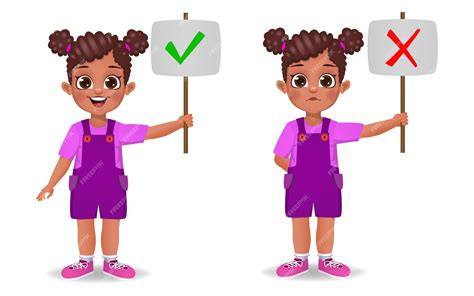 Premium Vector Cute Girl Showing Correct And Wrong Sign