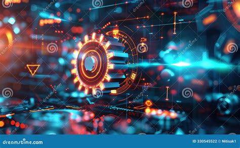 3d Model Of A Programmable Automation Icon With A Dynamic Colorful Backdrop Stock Illustration
