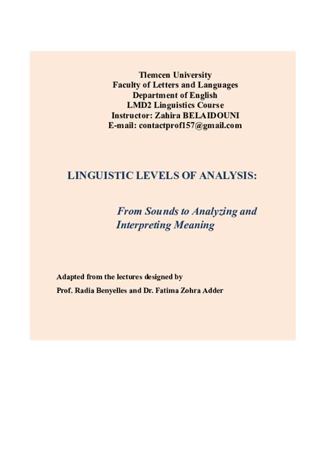 Pdf Linguistic Levels Of Analysis From Sounds To Analyzing And
