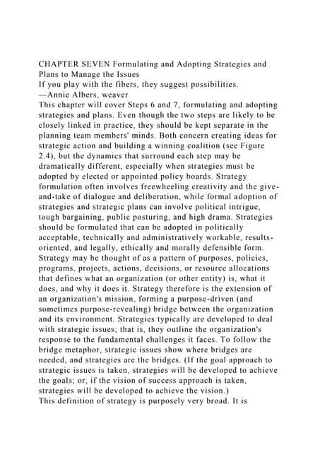 Chapter Seven Formulating And Adopting Strategies And Plans To Man Docx