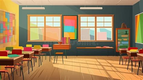 Empty Classroom Illustration For Game And Cartoon Background And Banner Stock Illustration