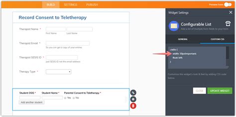 Configurable List Widget Make Radio Buttons Horizontal
