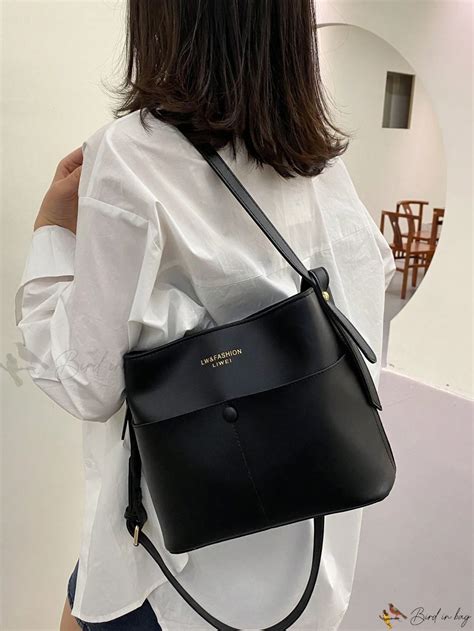 Bird In Bag Versatile 1 Piece Black Pu Leather Womens Shoulder Bag